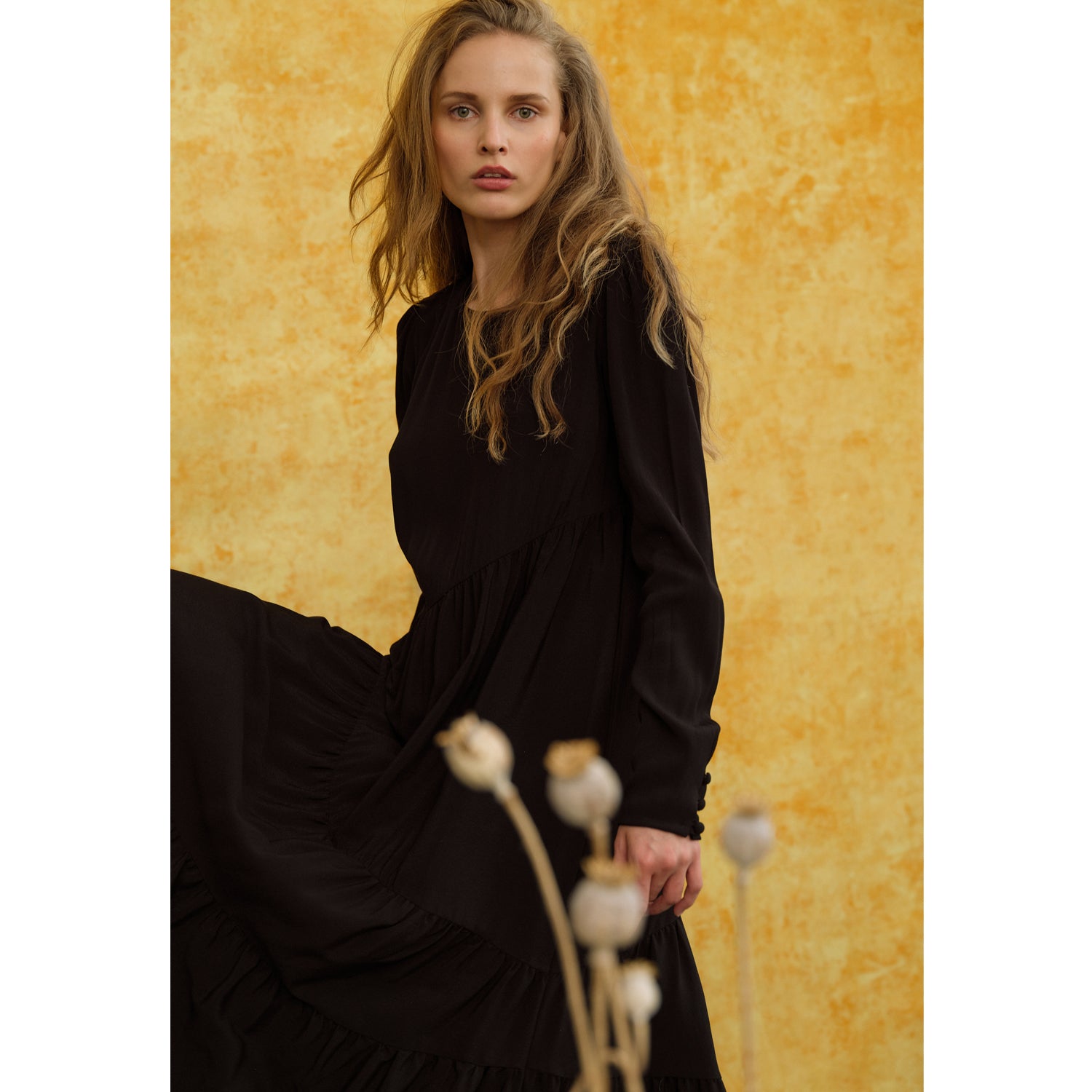 Loom London Women's Petra Black Long Tiered Dress